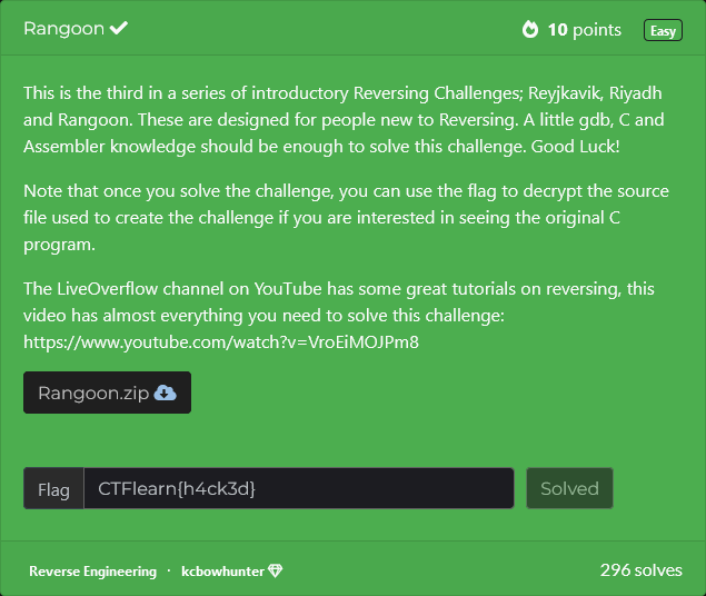 Rangoon CTF Write-up (Reverse Engineering) - vvelitkn
